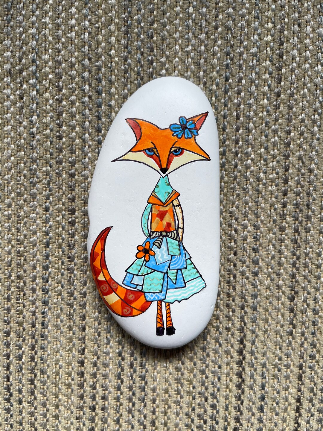 Patchwork Fox Painted Rock SEALED Painted Rocks - Etsy