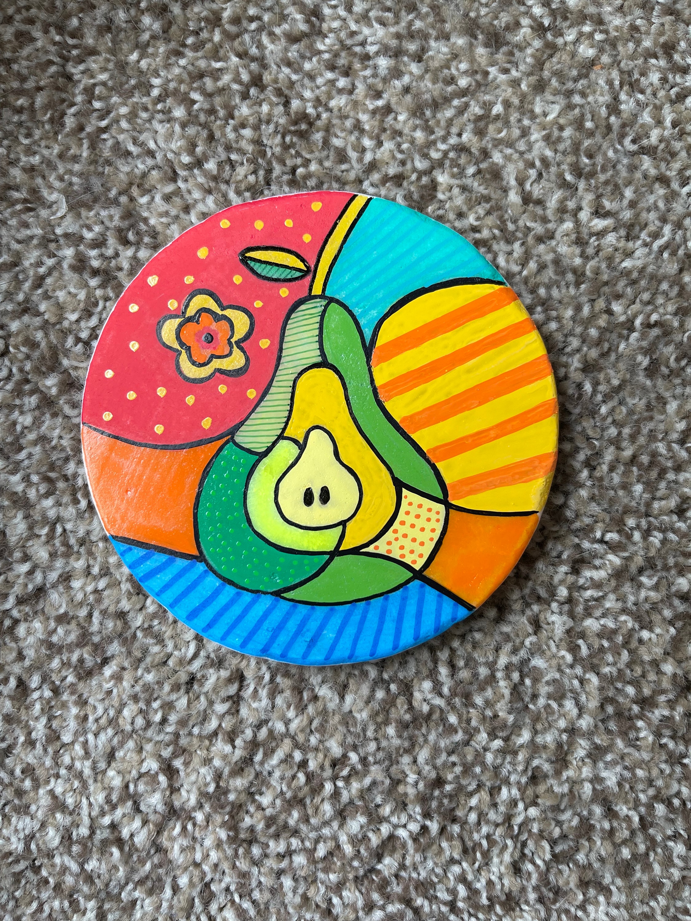 Pear Painted Rock SEALED Round Santorini Rock - Etsy