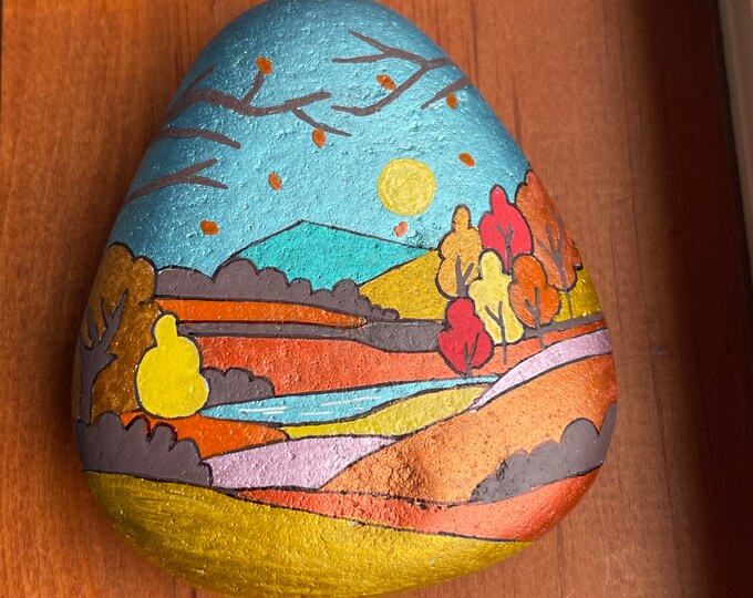 Metallic Mountain Scape Fall Painted Rock SEALED - Etsy