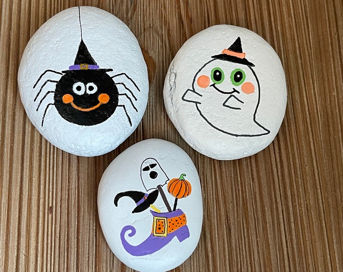 Halloween Painted Rocks - Set of 3 ! SEALED Goodie Bag Rocks Spider ...