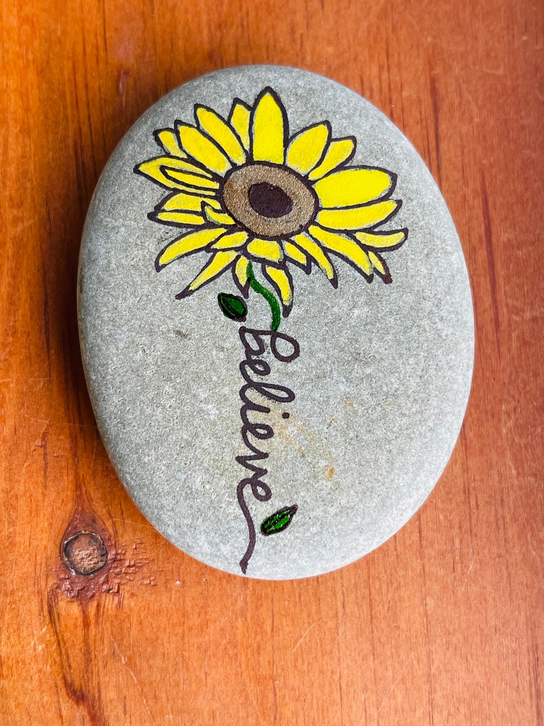 Sunflower Painted Rock SEALED With Believe Stem - Etsy