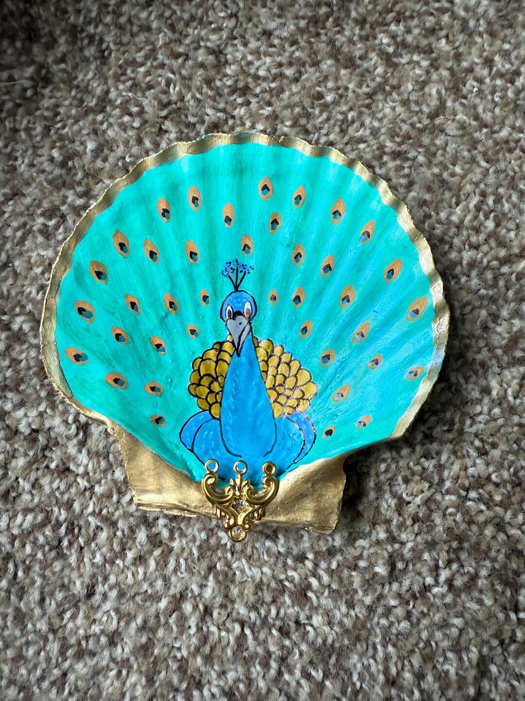 Peacock Hand Painted Scallop Seashell With Gold Embellishment SEALED - Etsy