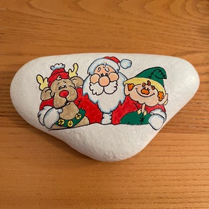 Santa Reindeer and Elf Painted Rock Christmas Trio - Etsy