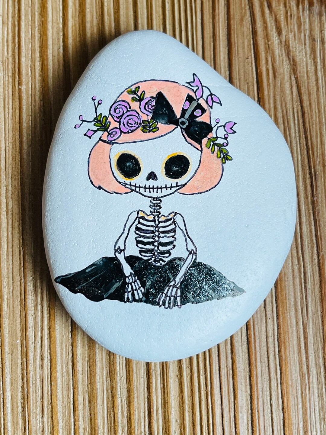 Skeleton Girl Painted Rock Pretty in Pink ! SEALED Halloween Painted ...