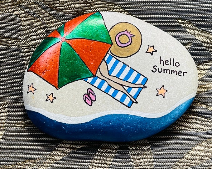 Hello Summer Beach Painted Rock Sunbathing - View From Above SEALED - Etsy