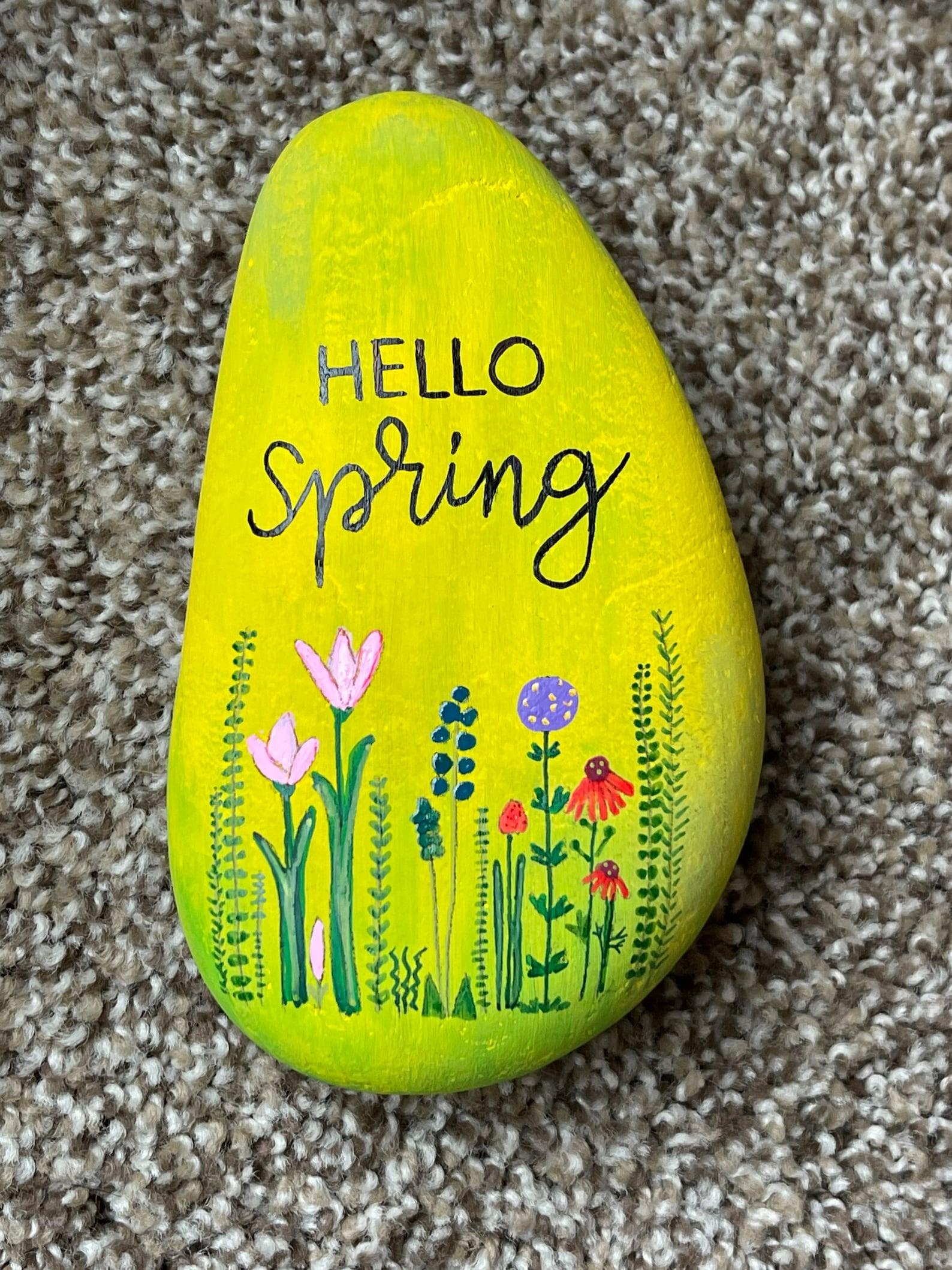 Hello Spring Painted Rock With Wildflowers SEALED - Etsy