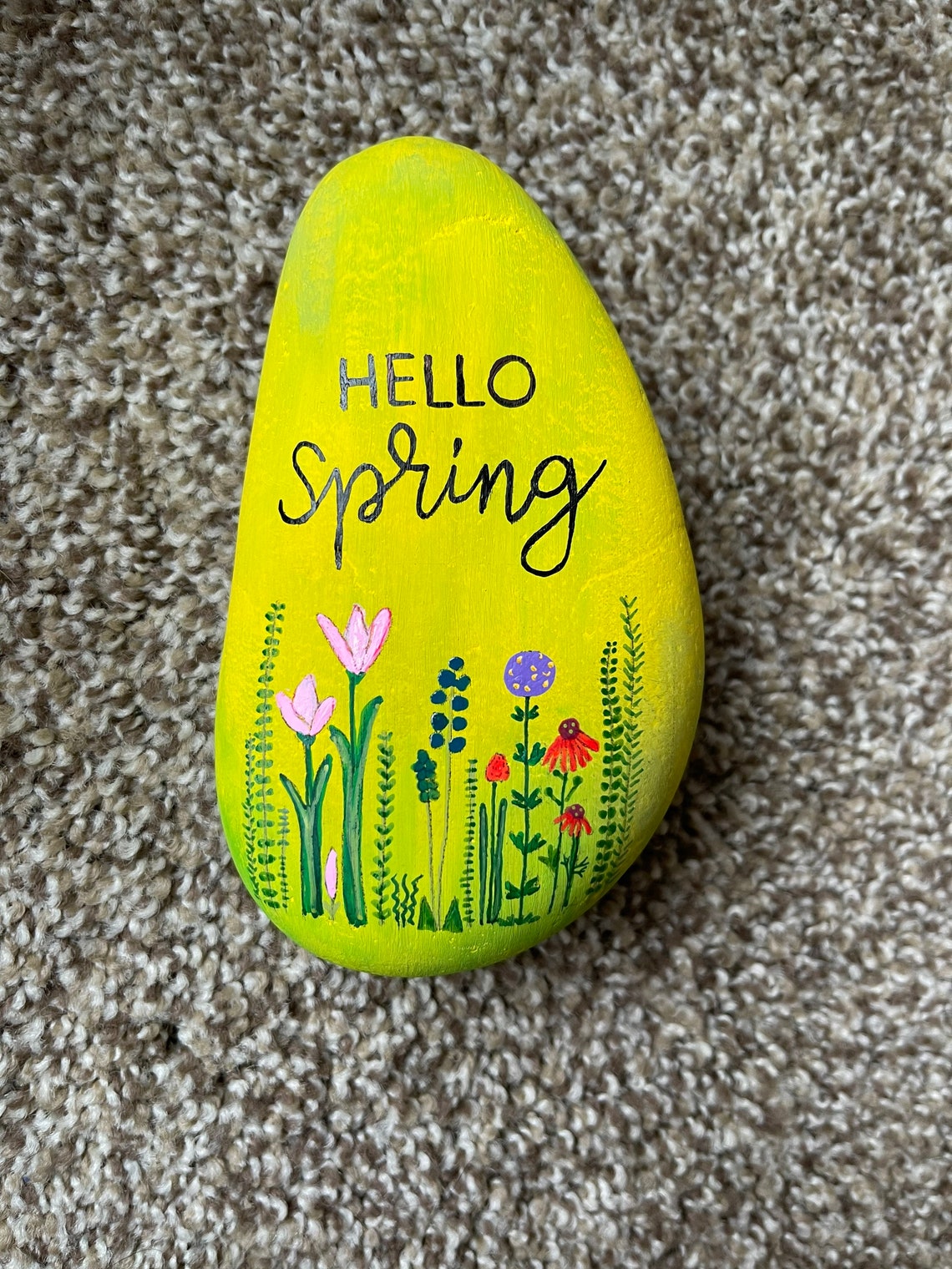 Hello Spring Painted Rock With Wildflowers SEALED - Etsy
