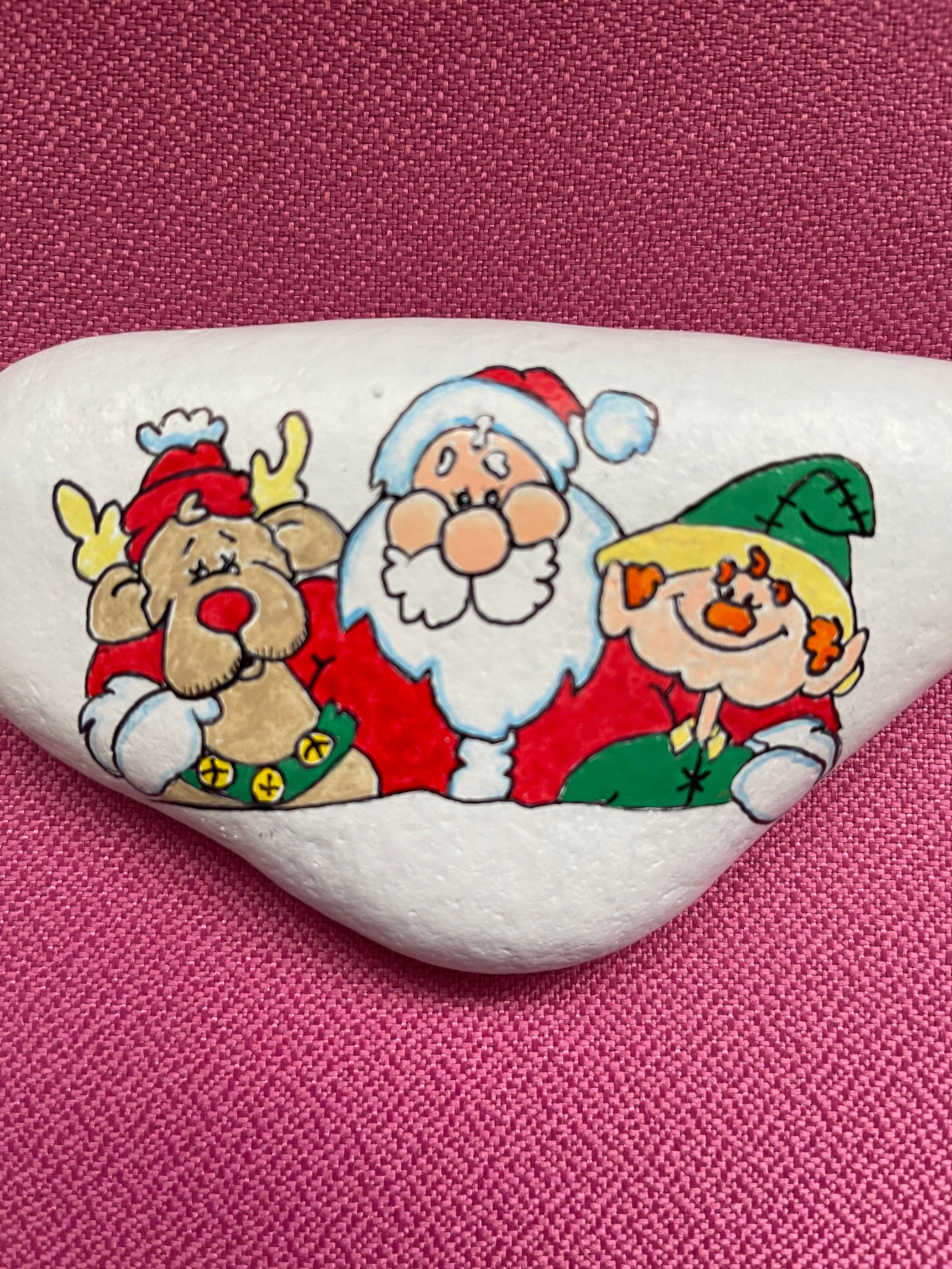Santa Reindeer and Elf Painted Rock Christmas Trio - Etsy