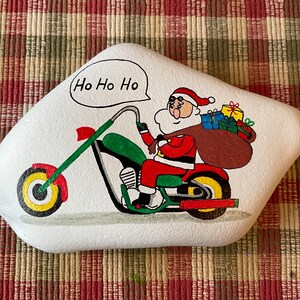 Santa on a Motorcycle Painted Rock SEALED Christmas Painted Rocks - Etsy