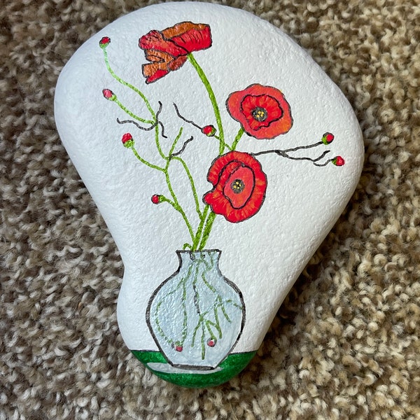 Poppy Painted Rock - Etsy