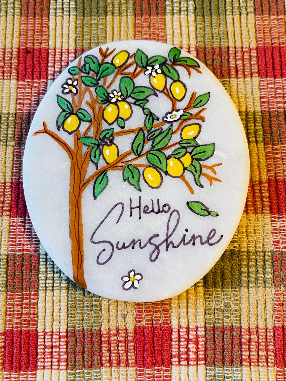 Hello Sunshine - Lemon Tree Painted Rock SEALED on Santorini - Etsy