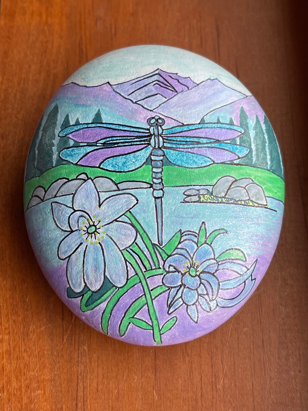 Dragonfly Painted Rock Among Purple Mountain Majesty SEALED Painted ...