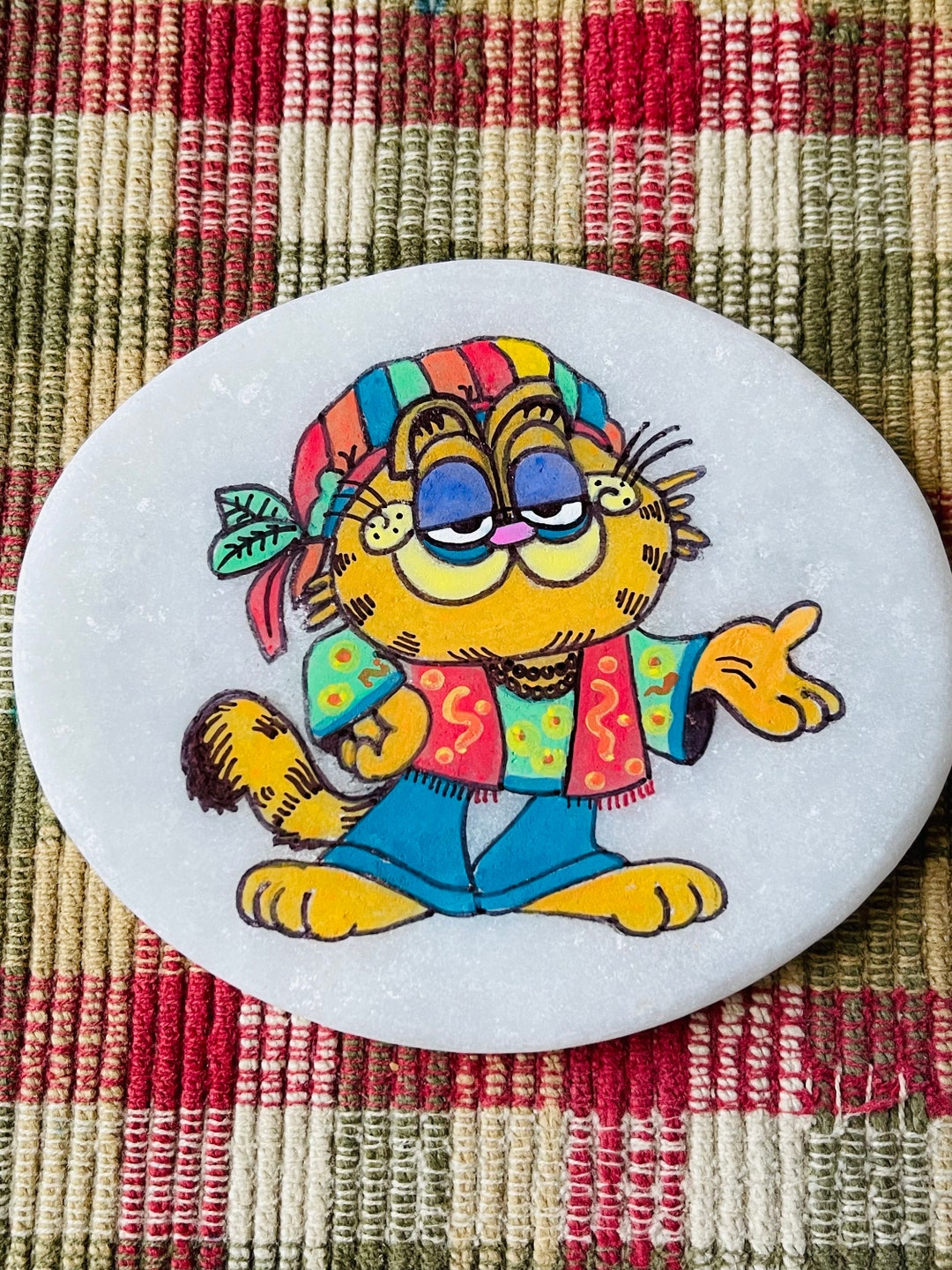 Garfield Painted Rock SEALED Hippie on Santorini - Etsy