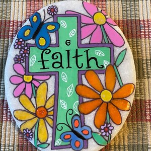 Faith Painted Rock SEALED Cross Painted Rocks - Etsy