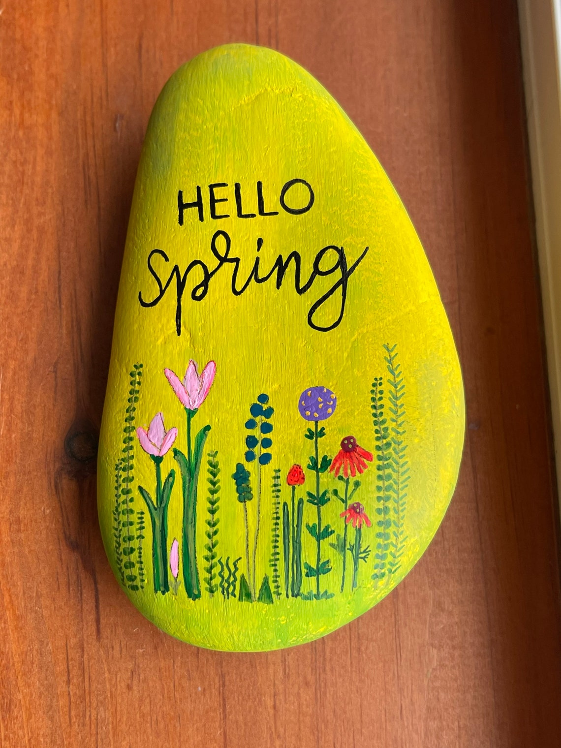 Hello Spring Painted Rock With Wildflowers SEALED - Etsy