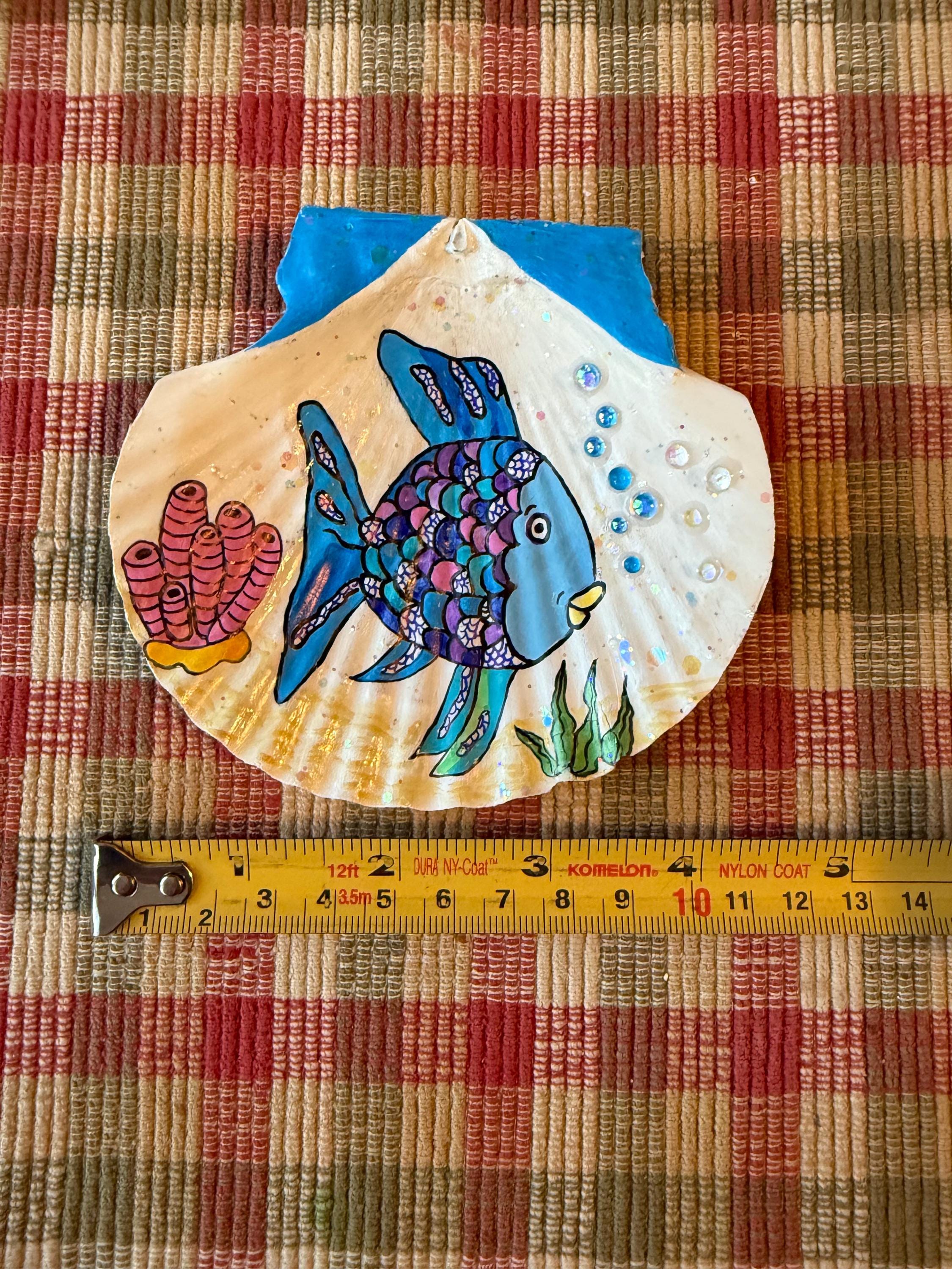 Rainbow Fish Hand Painted Scallop Seashell With 3D Bubbles SEALED - Etsy