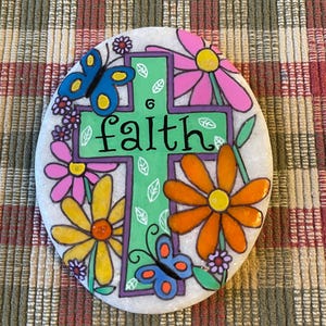 Faith Painted Rock SEALED Cross Painted Rocks - Etsy