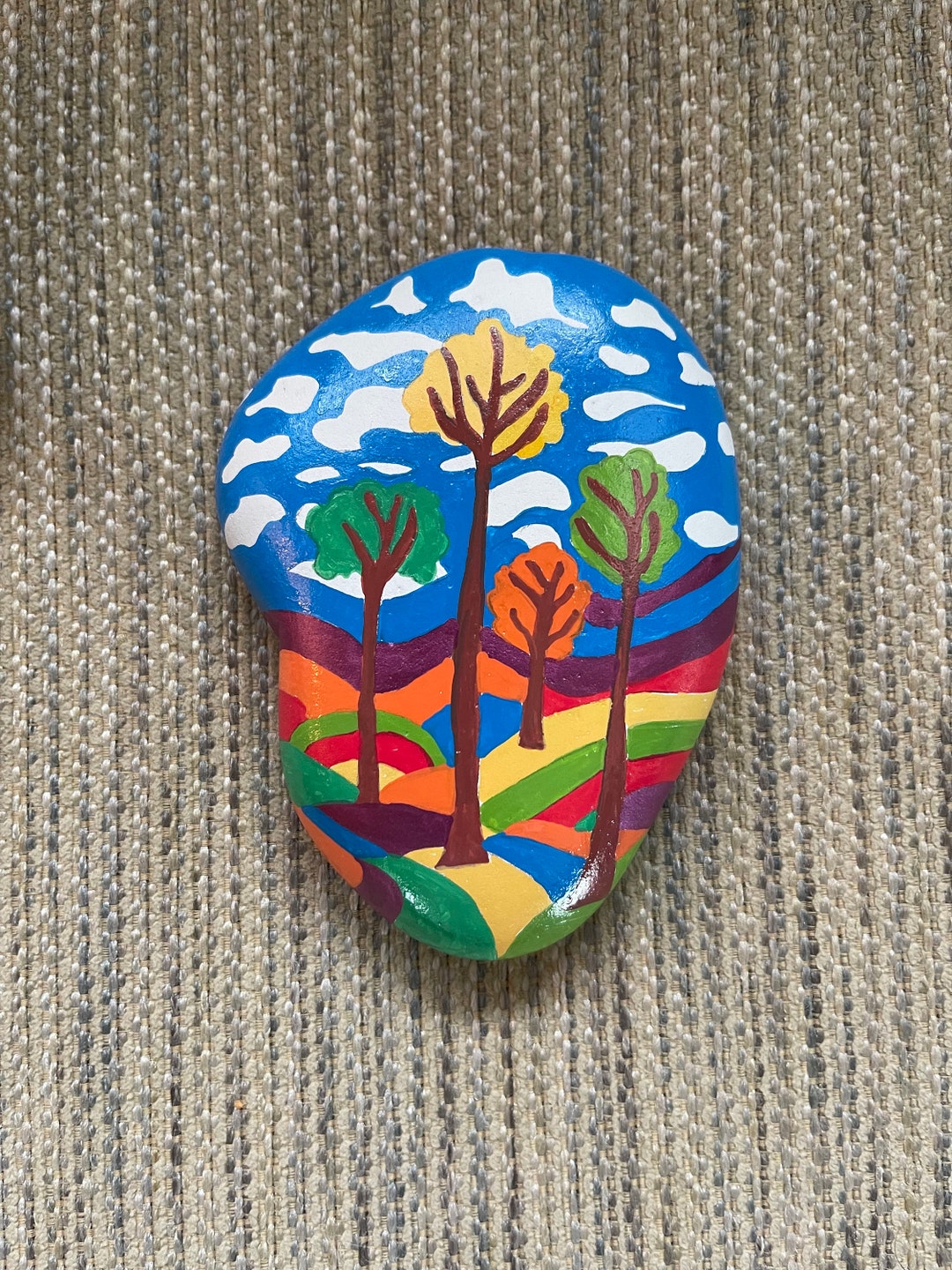 Colorful Trees Painted Rock SEALED - Etsy