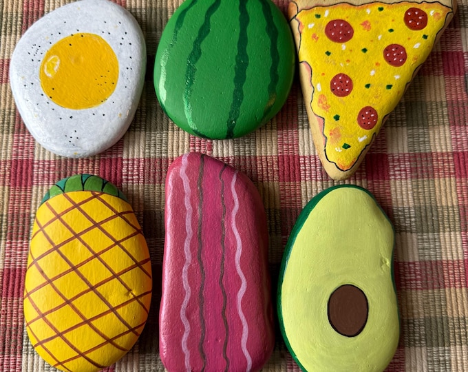 Food Painted Rocks - Set of 6 ! SEALED Mud Kitchen Stones - Etsy