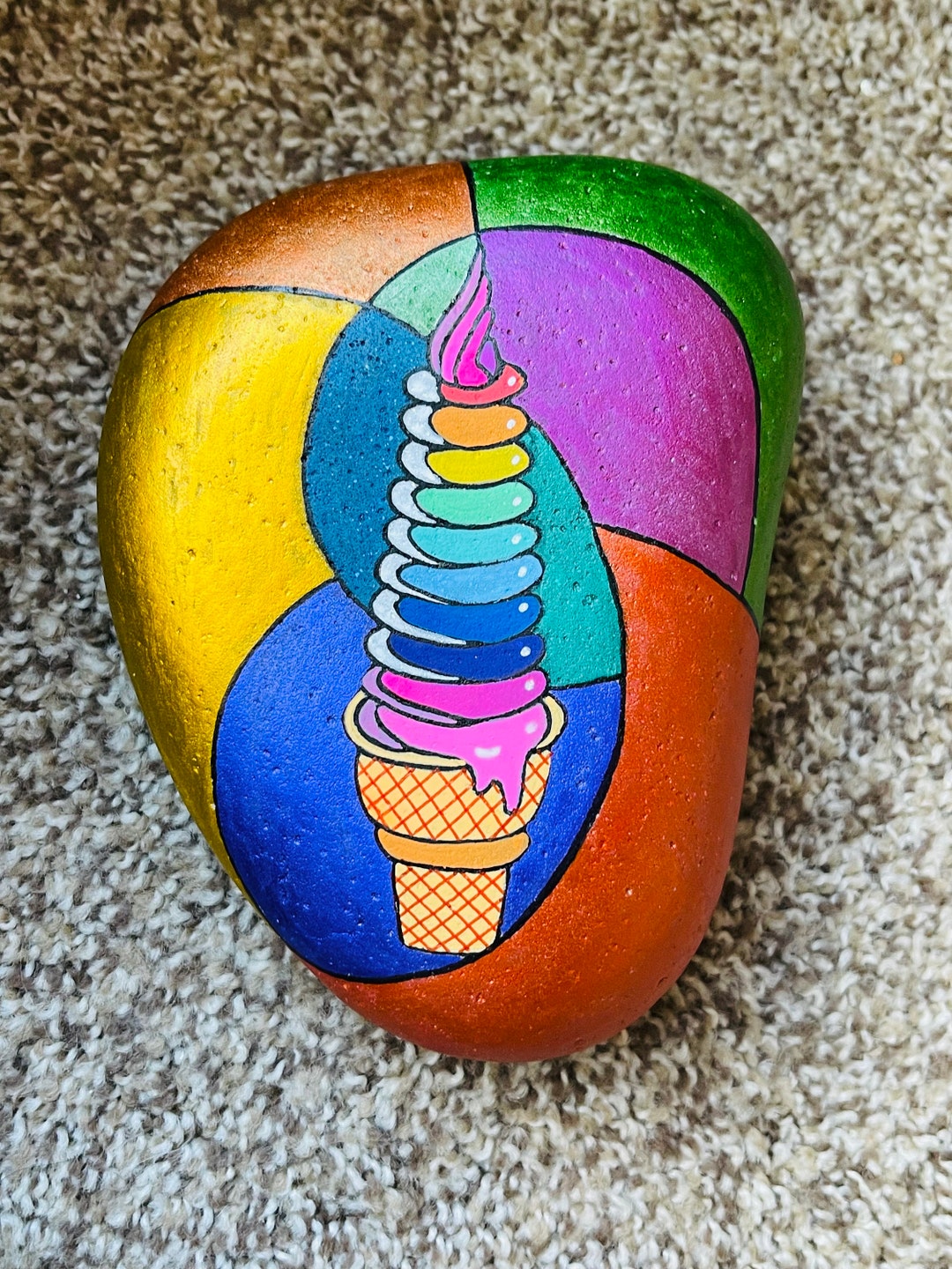 Ice Cream Cone Painted Rock on Metallic Background SEALED - Etsy