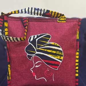 African Lady and African Print Embroidered Thick Tote Bag African Art ...