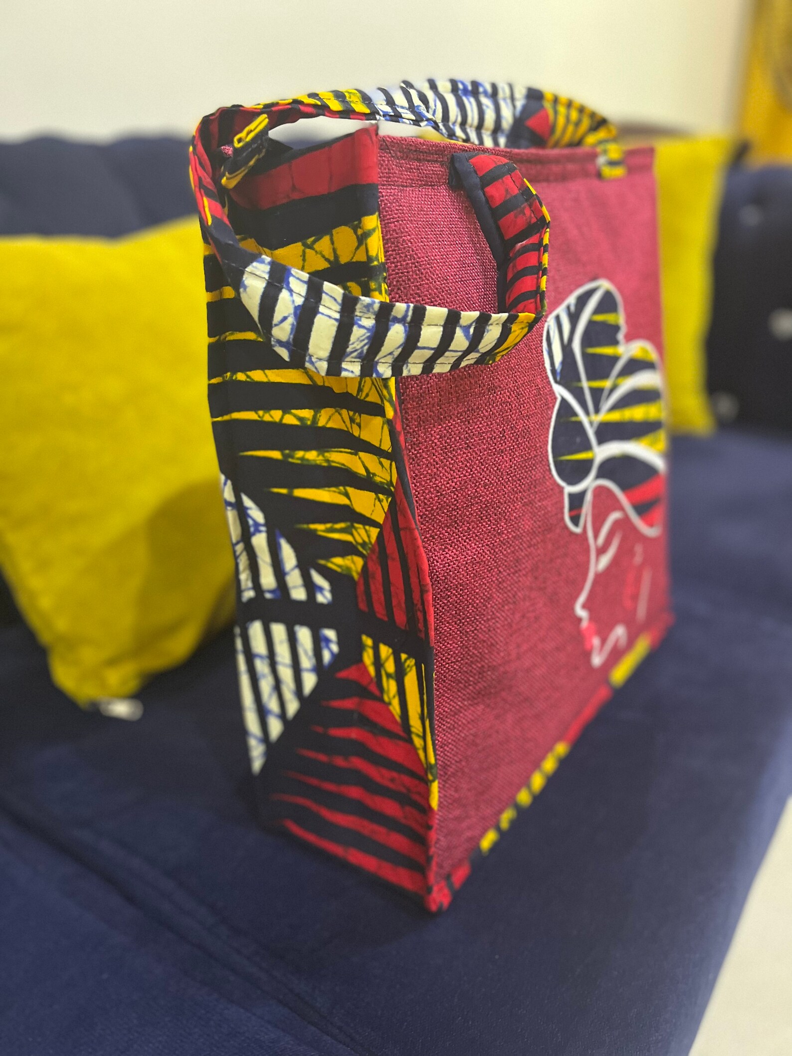 African Lady and African Print Embroidered Thick Tote Bag African Art ...