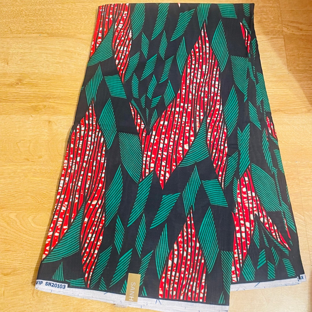 Black, Red & Green African Print Fabric, African Print Fabric per Yard ...