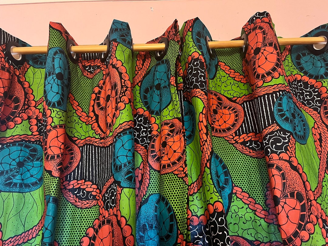 2PCS African Print, Window Curtain, Drapes, Backdrop, Home Curtain ...