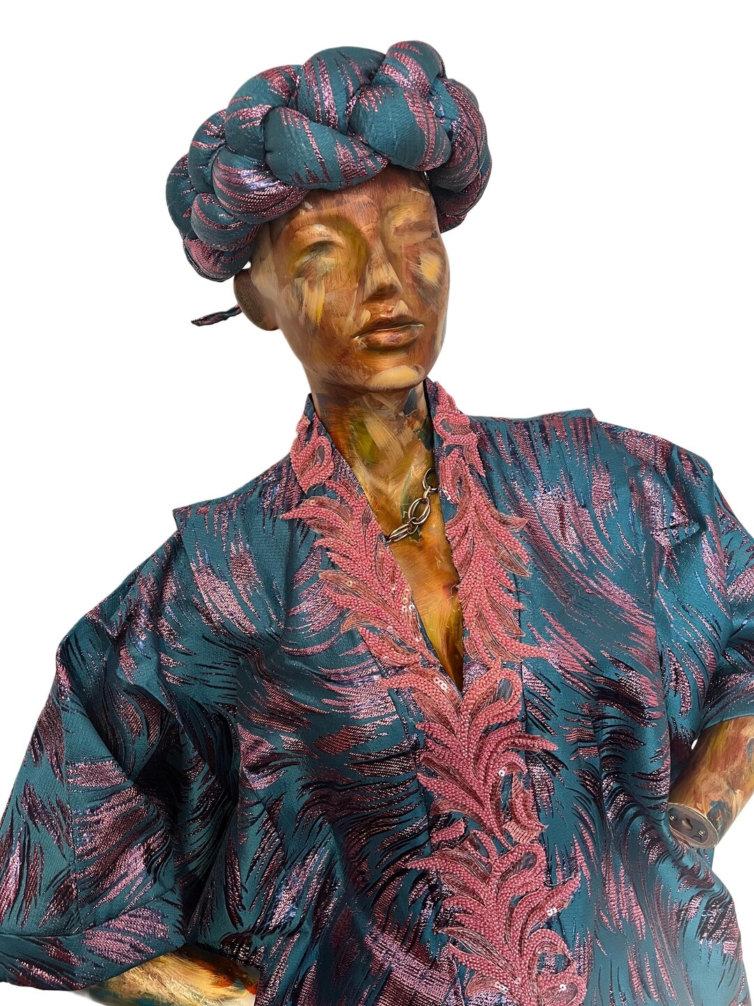 Embellished African Damask Boubou Dress With Matching Headband Set ...