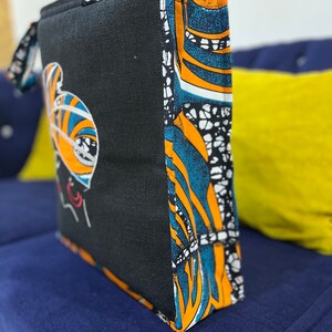 African Lady and African Print Embroidered Thick Tote Bag | African Art ...