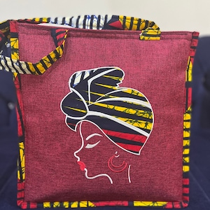 African Lady and African Print Embroidered Thick Tote Bag African Art ...