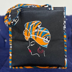 African Lady and African Print Embroidered Thick Tote Bag | African Art ...