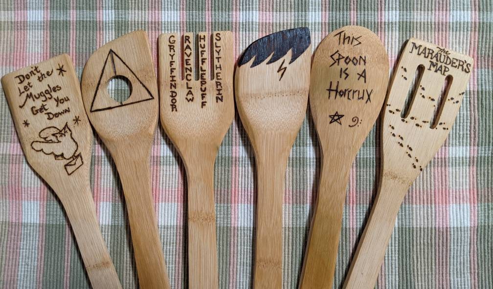 Harry Potter Wooden 6 Piece Spoon Set - Etsy