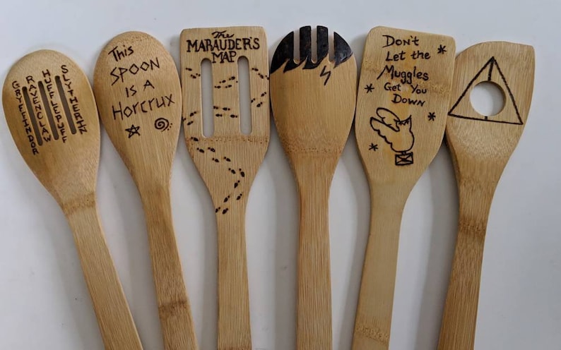 Harry Potter Wooden 6 Piece Spoon Set - Etsy