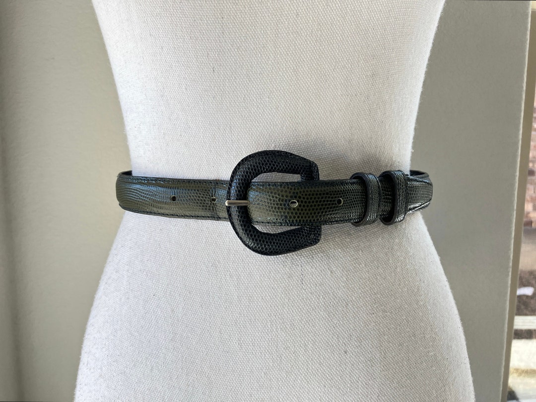 1980s Olive Lizard Skin Belt, Vintage Green Leather Belt - Etsy