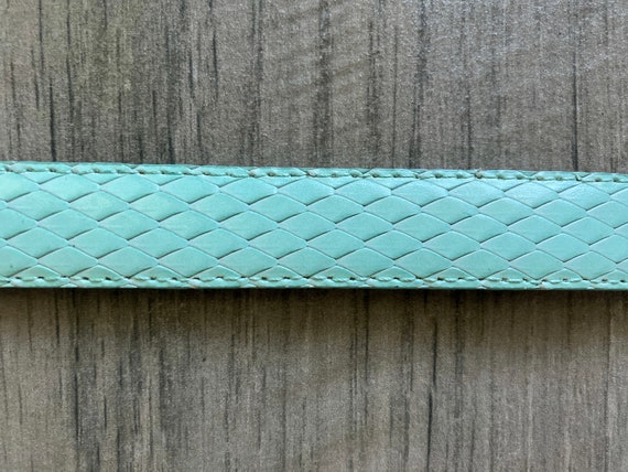 1980s Mint Green Leather Belt, Vintage Faux Snakeskin… - Gem