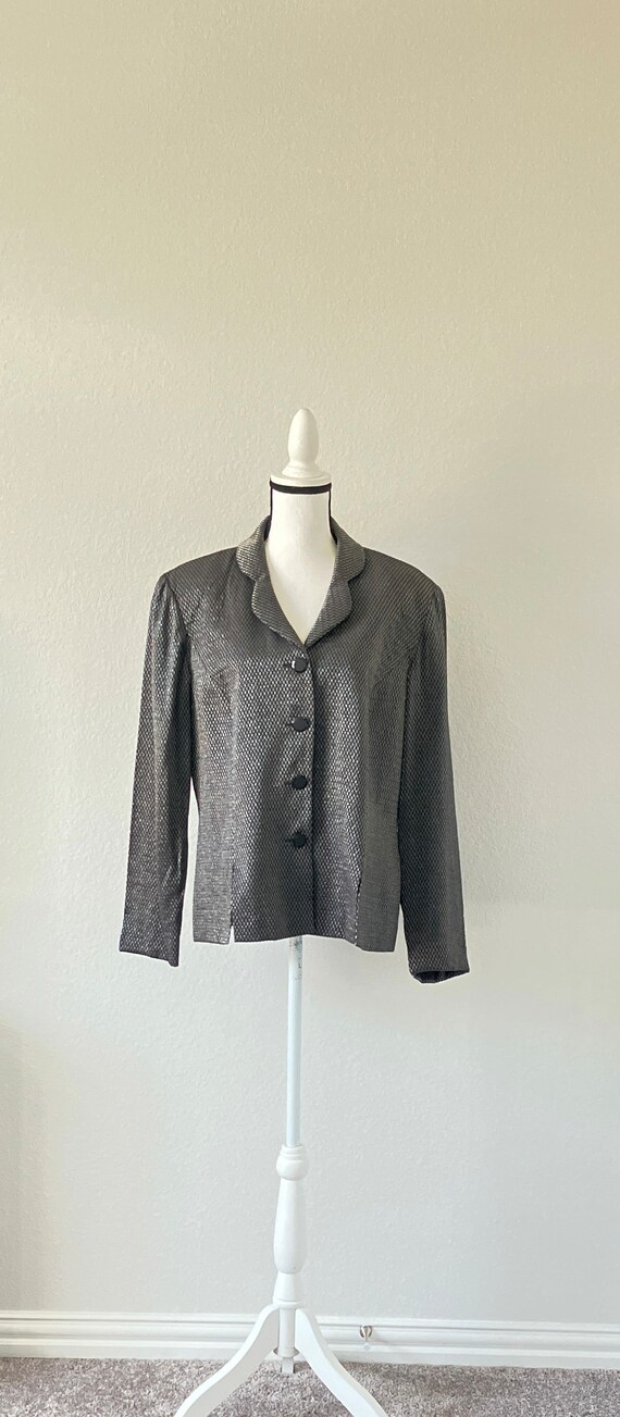 1990s Dark Metallic Jacket, Vintage Shiny Silver Blaz… - Gem