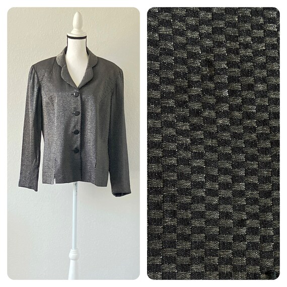1990s Dark Metallic Jacket, Vintage Shiny Silver Blaz… - Gem