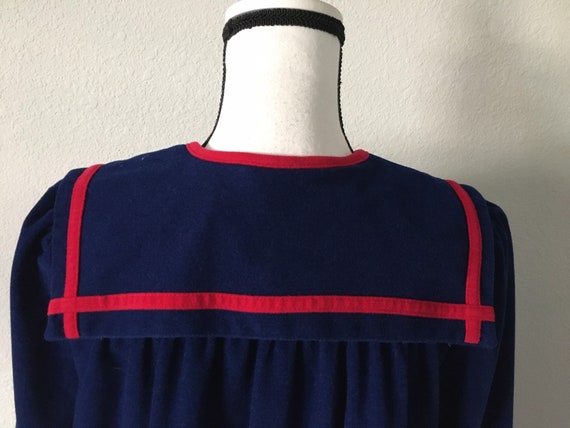 1970s Navy Velour Robe, Vintage Sailor Style Robe - Gem
