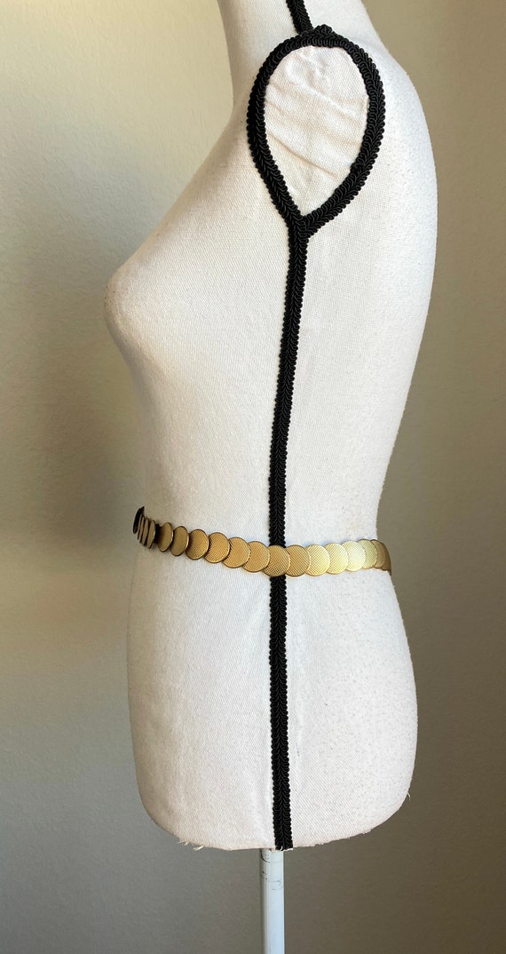 1970s Gold Medallion Belt, 1980s Metal Disc Stretch B… - Gem