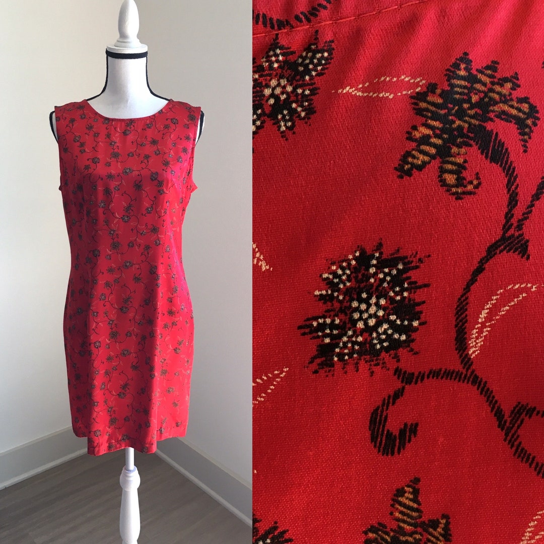 Vestido de satén rojo y negro de la década de 1990, vestido de ...