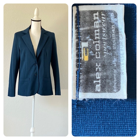 1970s Dark Blue Knit Blazer, Vintage Machine Washable… - Gem