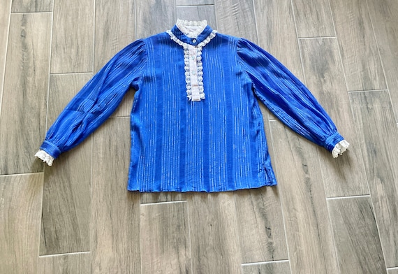 1970s Ruffle Collar Blouse, 1980s High Neck Pullover - Gem