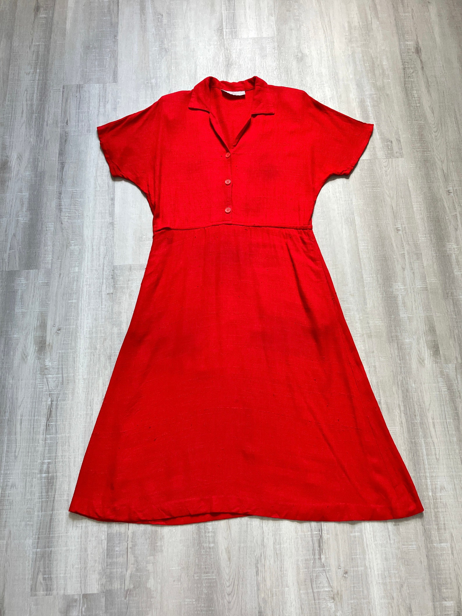 1980s Red Linen Button Down Dress - Etsy