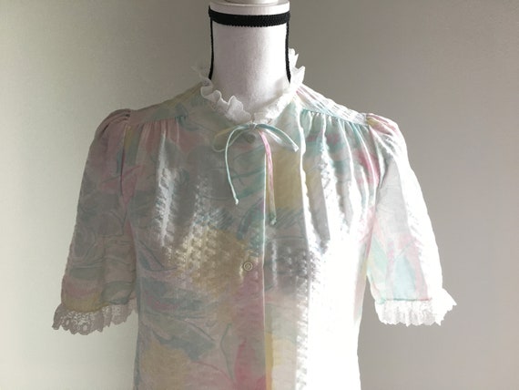 1970s Quilted Pastel Robe, Vintage Cotton Day Dress - Gem