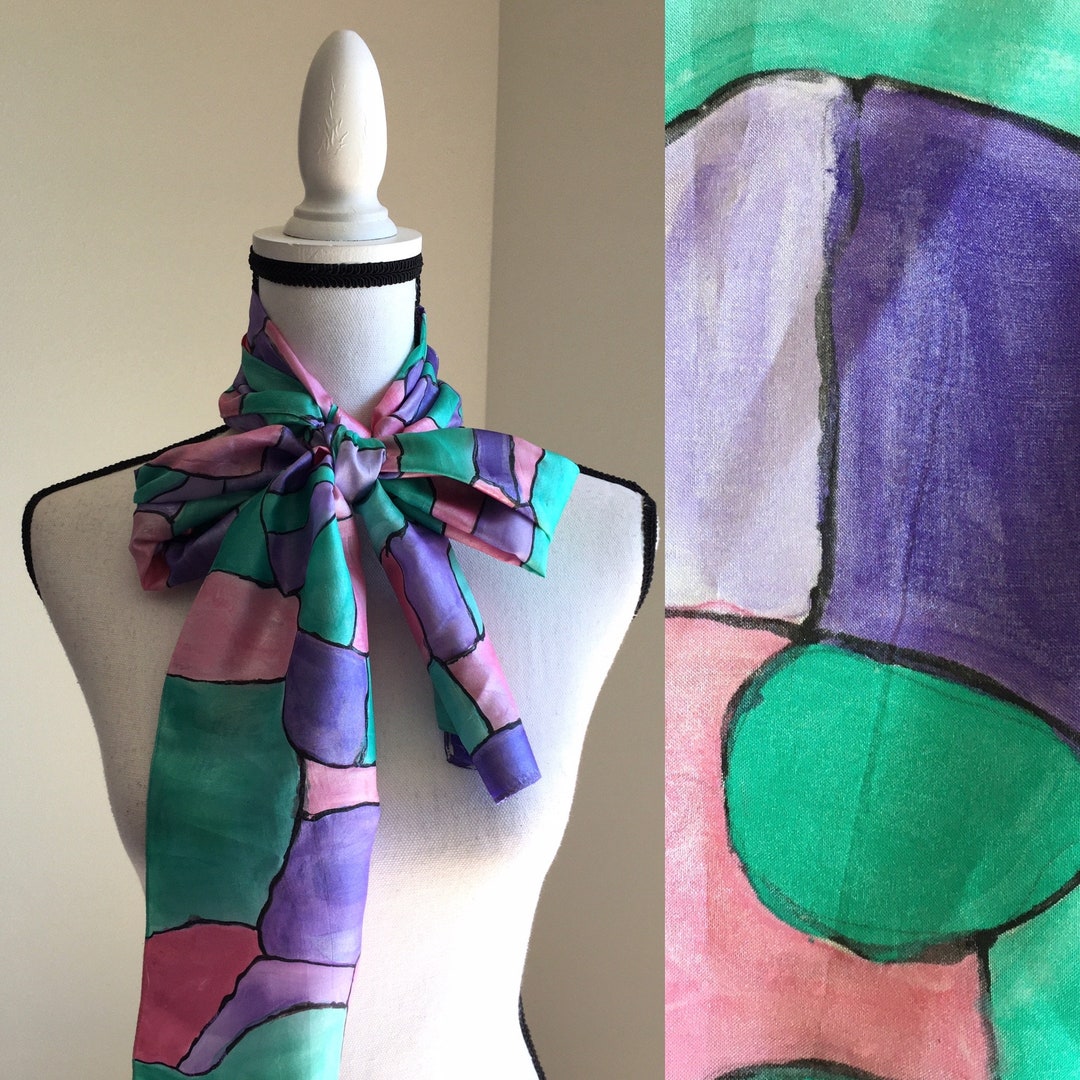 1980s Silk Handpainted Scarf, Vintage Colorful Oblong Scarf - Etsy