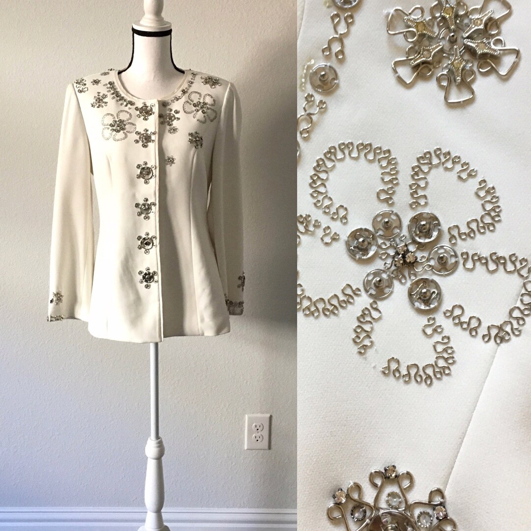 1990s White Embellished Jacket, Unique Vintage Fancy Blazer - Etsy