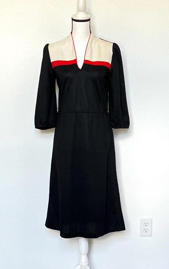 1970s 1980s Tri Color Dress with Piping - Gem