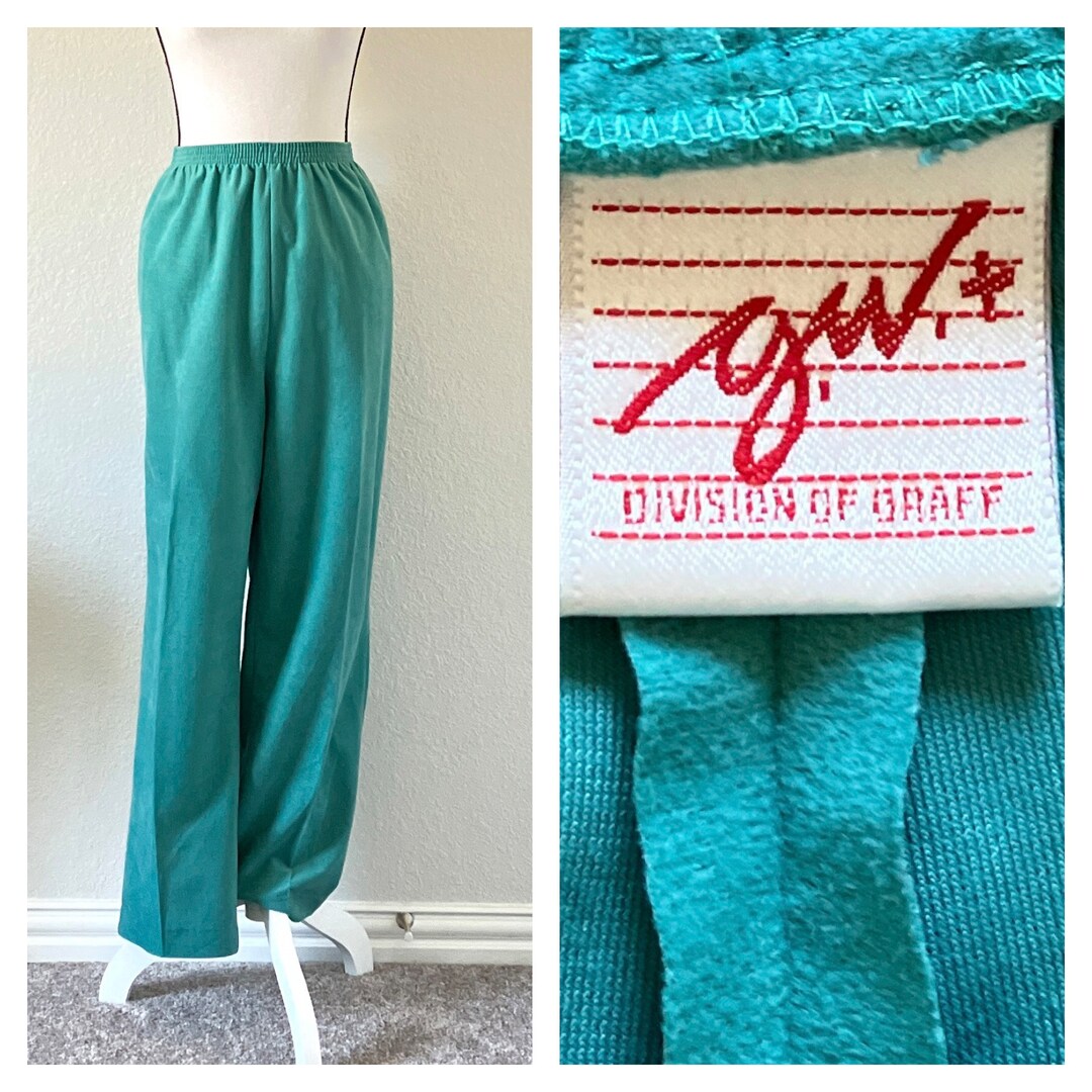 1980s Seafoam Green Pants, Vintage Mint Green Elastic Waistband Slacks ...