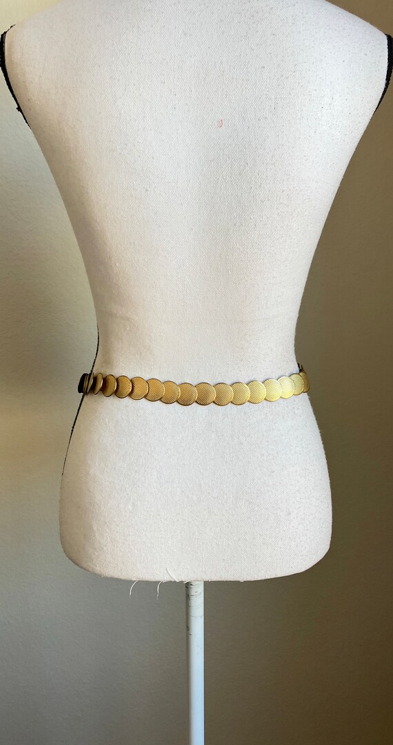 1970s Gold Medallion Belt, 1980s Metal Disc Stretch B… - Gem